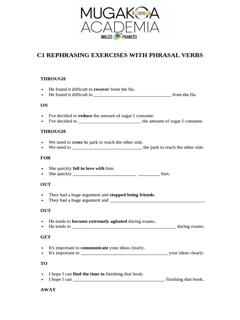 C1 Rephrasing Exercises With Phrasal Verbs | PDF