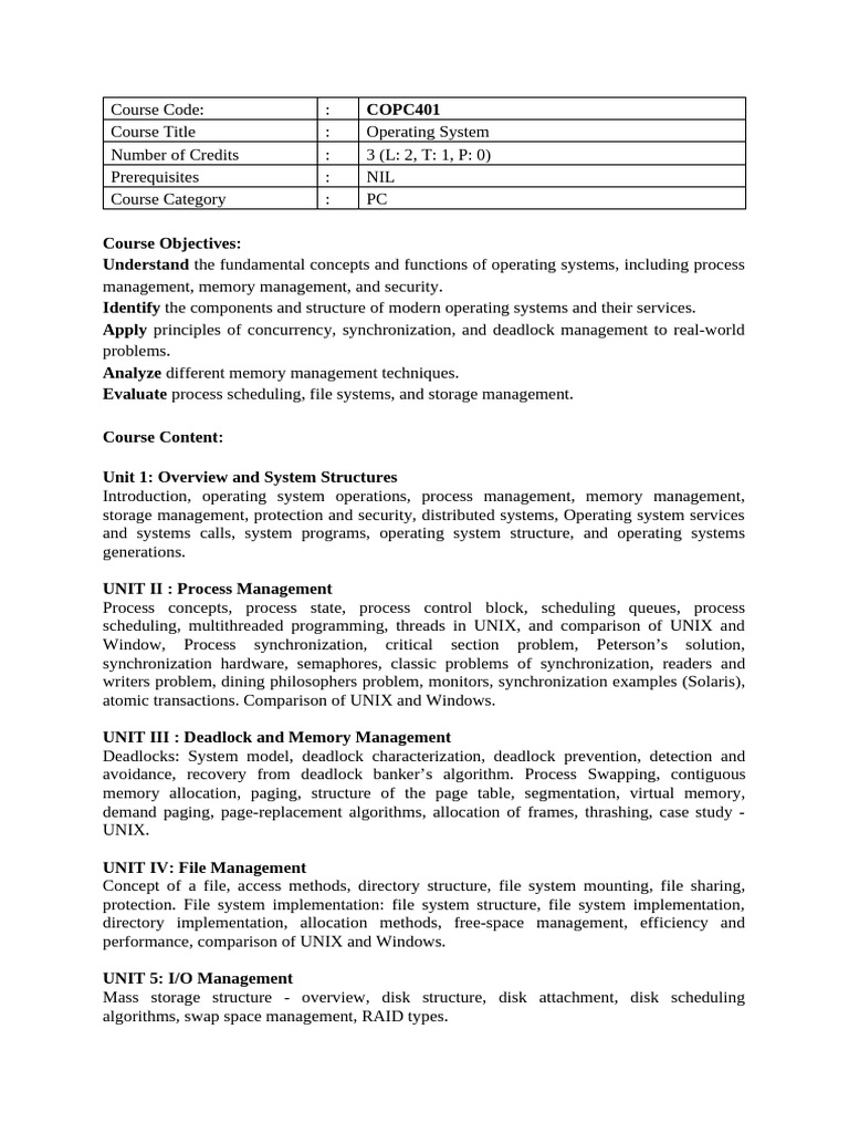 Operating System Syllabus | PDF | Operating System | File System