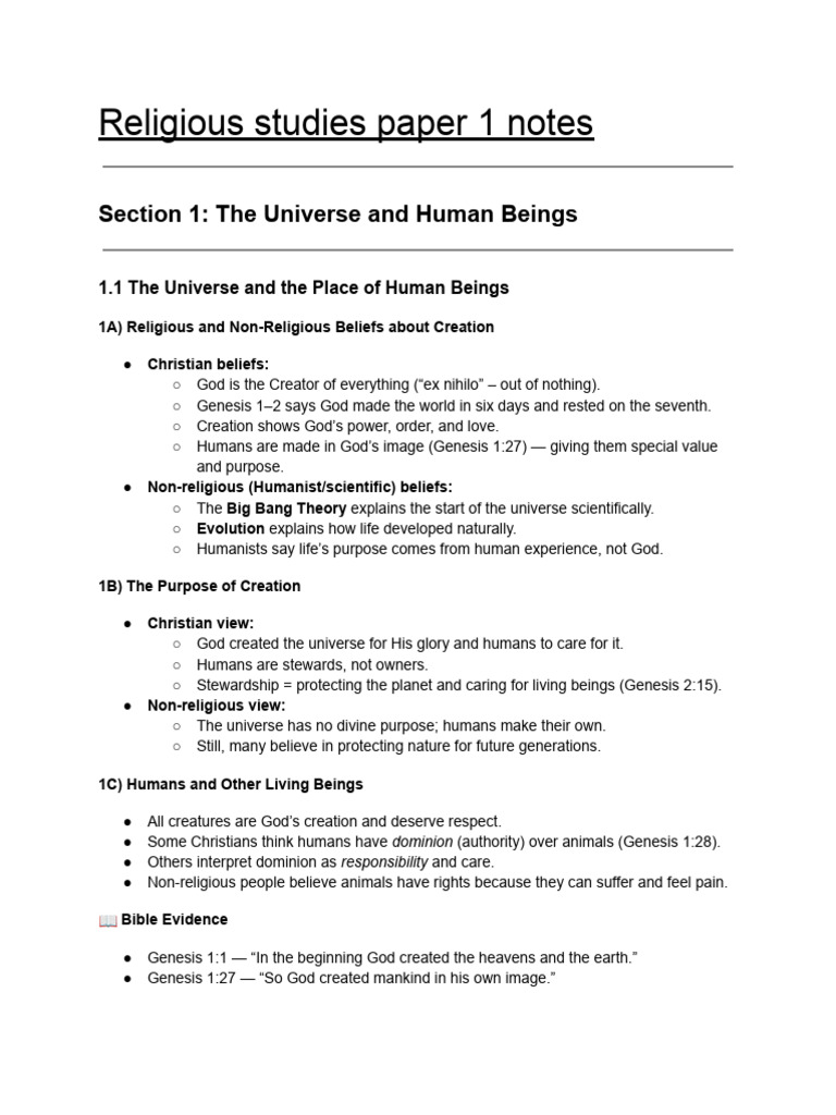 Religious Studies Paper 1 Notes | PDF | Afterlife | God