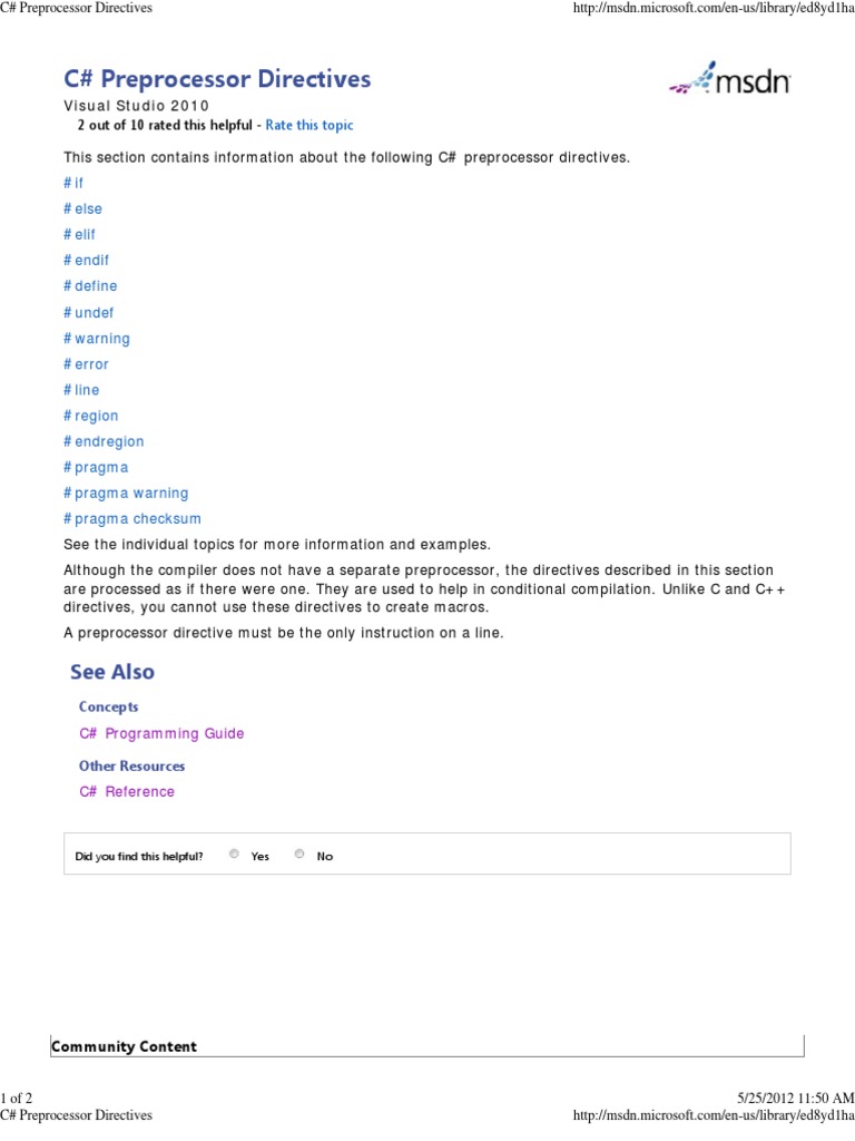 C# Pre Processor Directives | PDF | Art | Computers