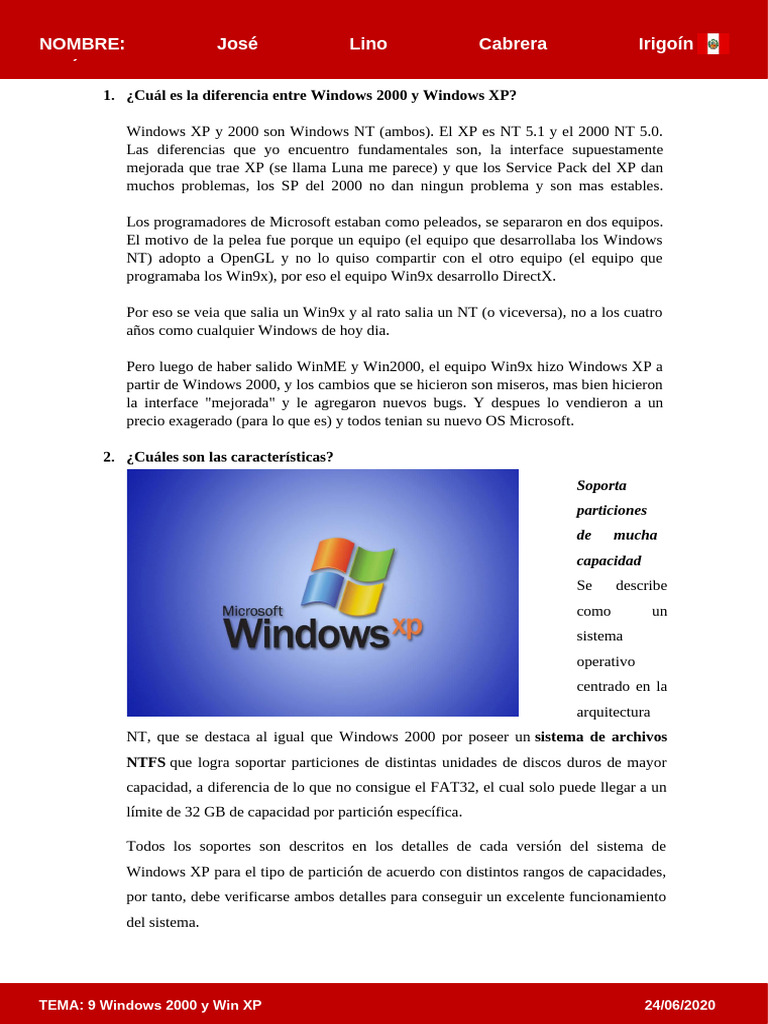 2406 - Tema 9 Windows 2000 y XP - Trabajo N° 9 | PDF | Windows 2000 | Microsoft Windows