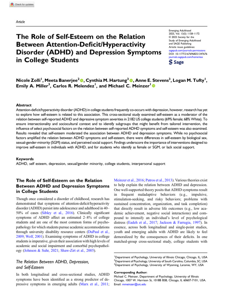 Zolli Et Al 2025 The Role of Self Esteem On The Relation Between ...