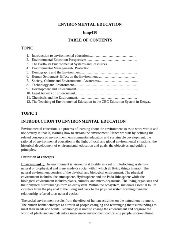 No 1 EMP 410 Environmental Education Notes.2024 | PDF | Troposphere | Earth