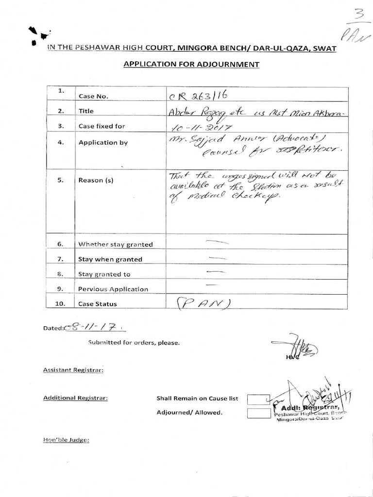 Application for Adjourment | PDF