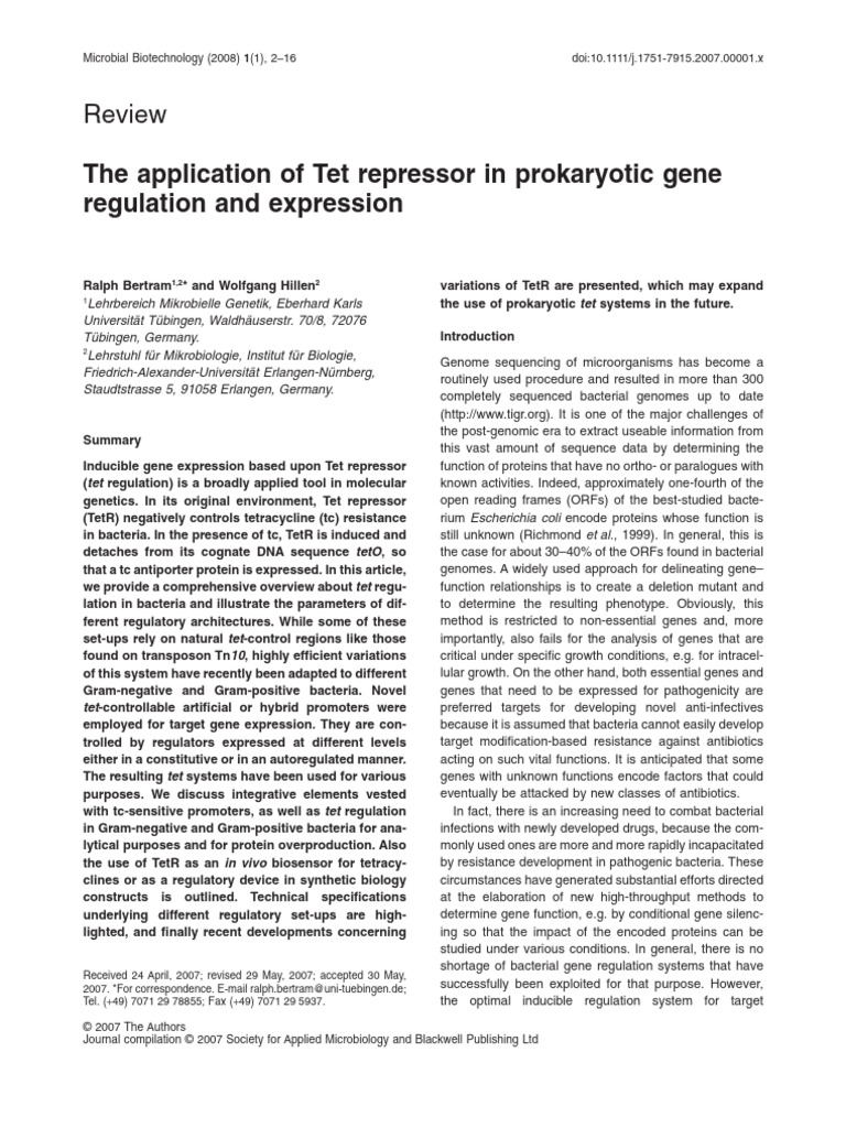 TetR in Prokaryotic Gene Regulation | PDF | Gene Expression | Gene