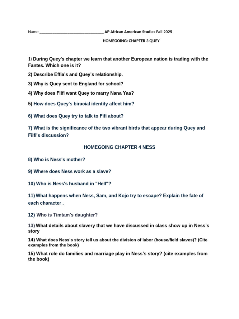 Homegoing 3-4 Chapters | PDF