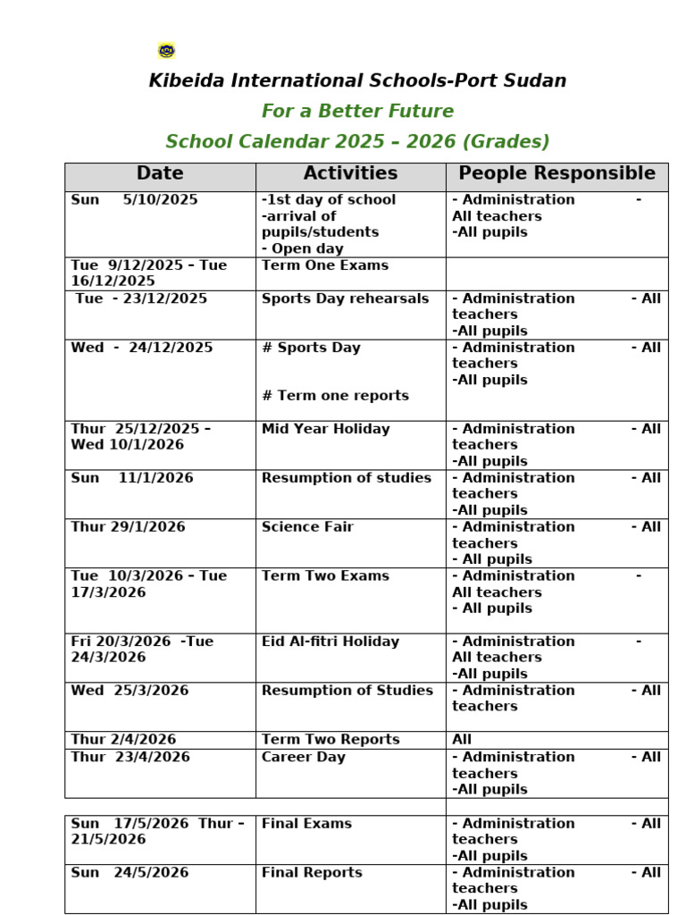 Kibeida International Schools Calendar 2025-2026 | PDF | Observances