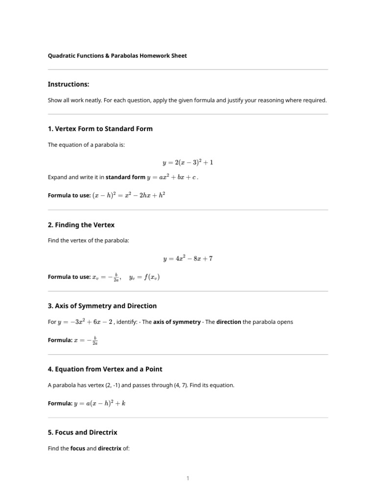 Quadratic Homework Sheet | PDF | Quadratic Equation | Mathematics