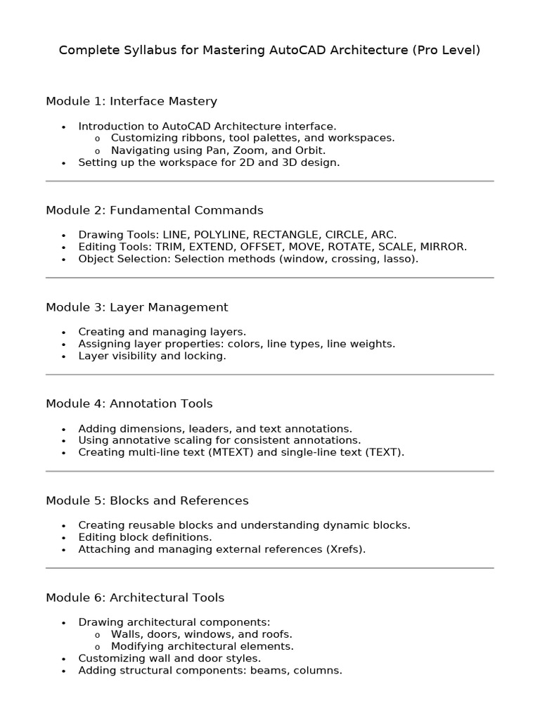 Master AutoCAD Architecture: Complete Syllabus | PDF | 3 D Computer ...