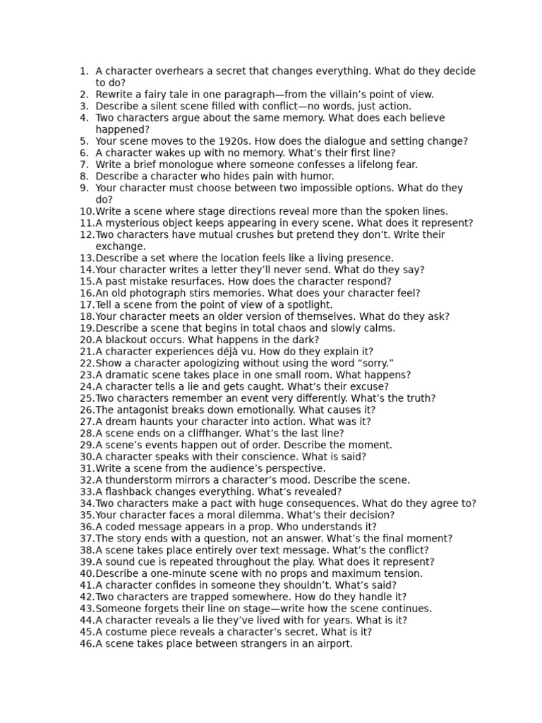 Creative Scene Writing Prompts | PDF