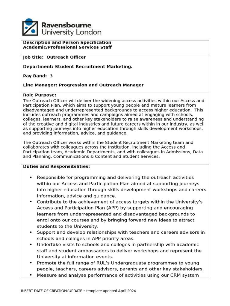 Outreach Officer Job Description | PDF | Customer Relationship ...