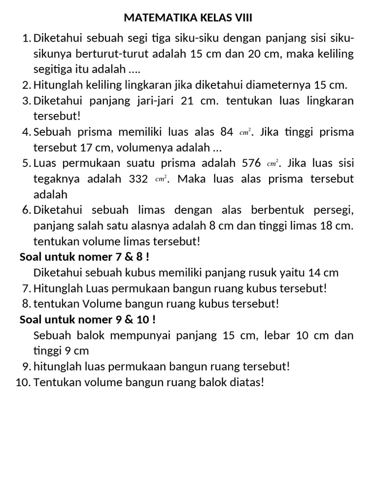 Soal Pts Matematika Kelas Viii Semester Genap | PDF