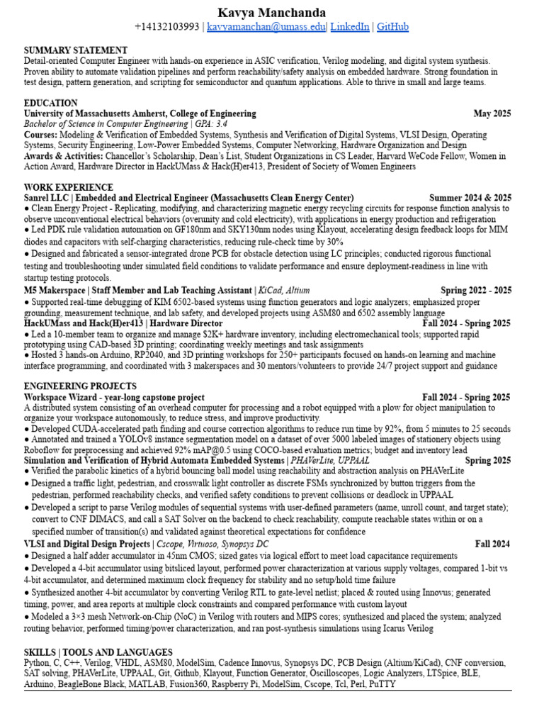 Computer Engineer Resume: ASIC & Embedded Systems | PDF | Embedded ...