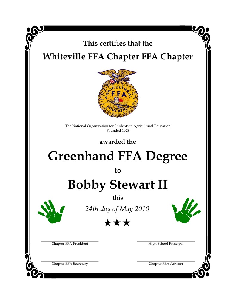 Bobby Stewart II Greenhand FFA Degree: Whiteville FFA Chapter FFA ...