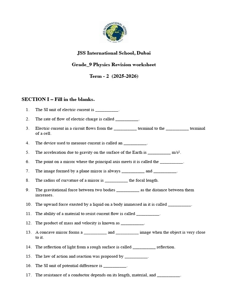 Grade 9 Revision Worksheet | PDF | Force | Buoyancy