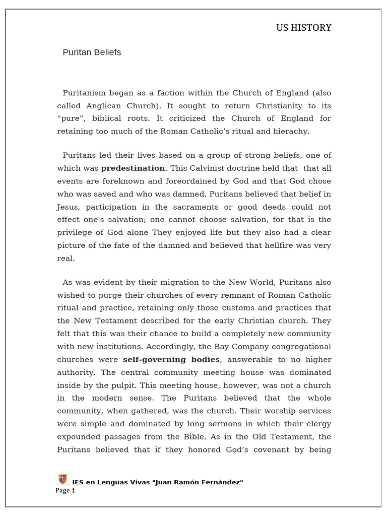 Puritan Beliefs | PDF | Puritans | Predestination