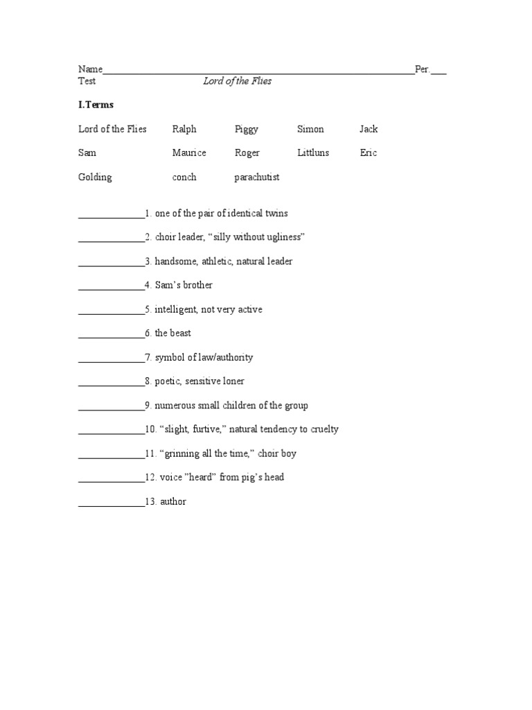 Lord of The Flies Test | PDF