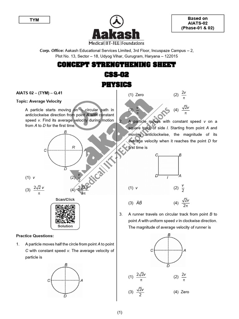 (CSS-02) Based On AIATS-02 (TYM - Phase-01 & 02) - Physics | PDF | Acceleration | Euclidean Vector