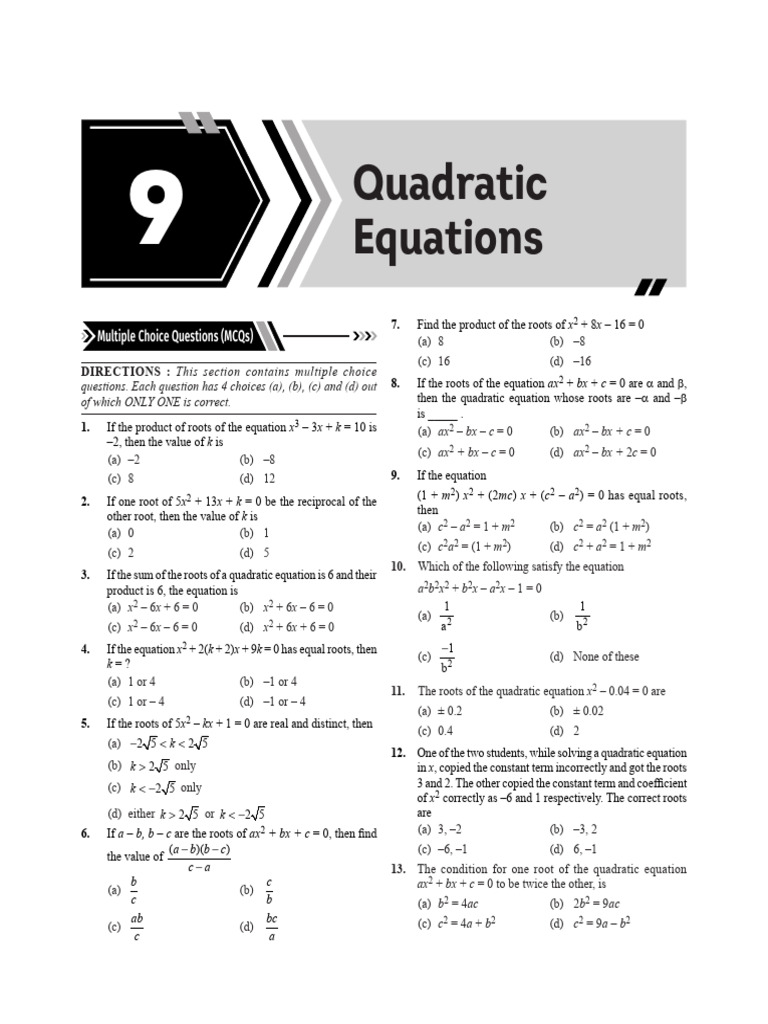 Chapter 11 Quadratic Equations | PDF | Quadratic Equation | Mathematics