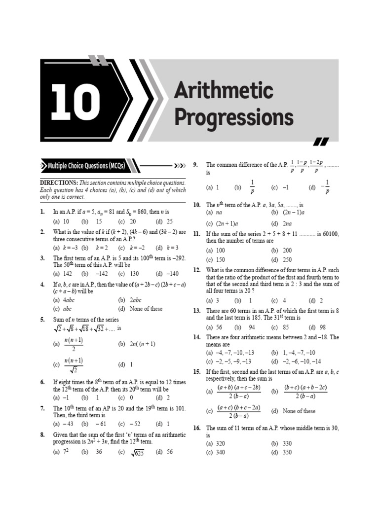 Arithmetic Progression MCQs and Solutions | PDF | Summation | Mathematics