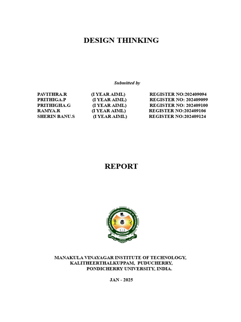 Design Thinking Lab Report Front Page Final 10 (!) | PDF