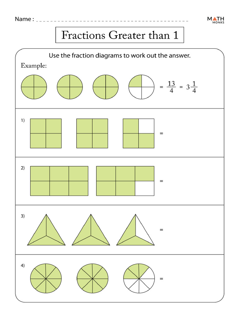 Fractions Greater Than 1 Worksheet | PDF