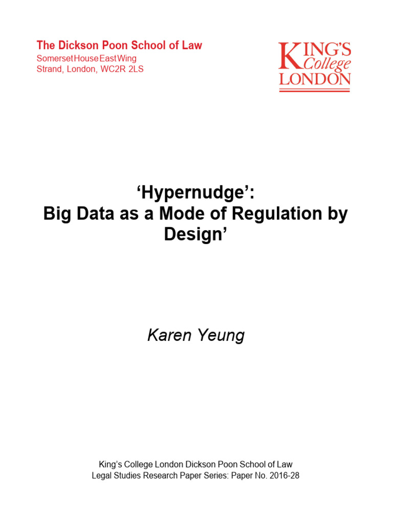 I-Hypernudge Big Data As A Mode of Regulation by Design | PDF | Privacy | Big Data