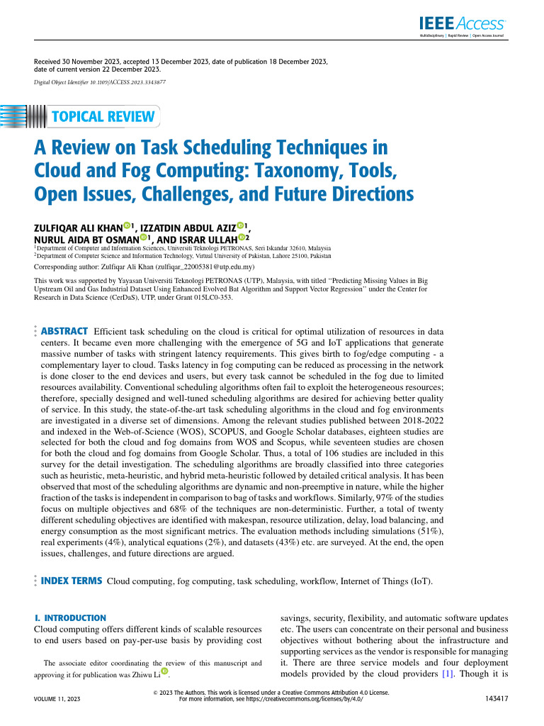 A Review on Task Scheduling Techniques in Cloud and Fog Computing Taxonomy Tools Open Issues ...