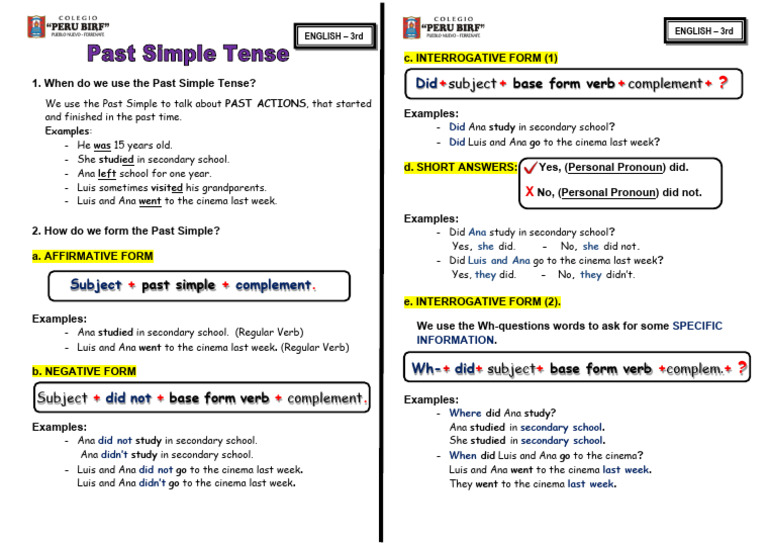 3.3. Past Simple Tense - TERCERO | PDF | Verb | Subject (Grammar)