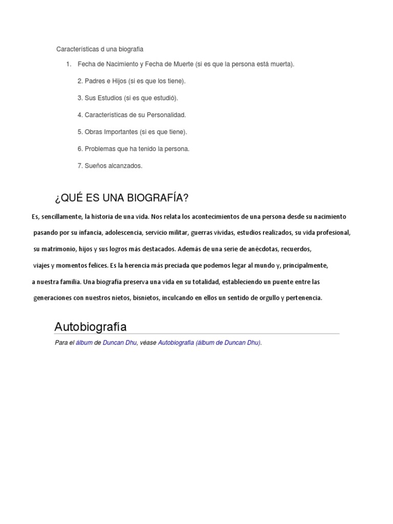 Características de una biografía | PDF | Autobiografías | Libros