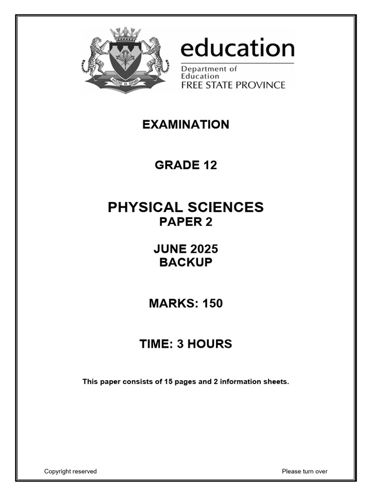 Grade 12 Physical Sciences Exam Paper 2 | PDF | Chemical Reactions ...