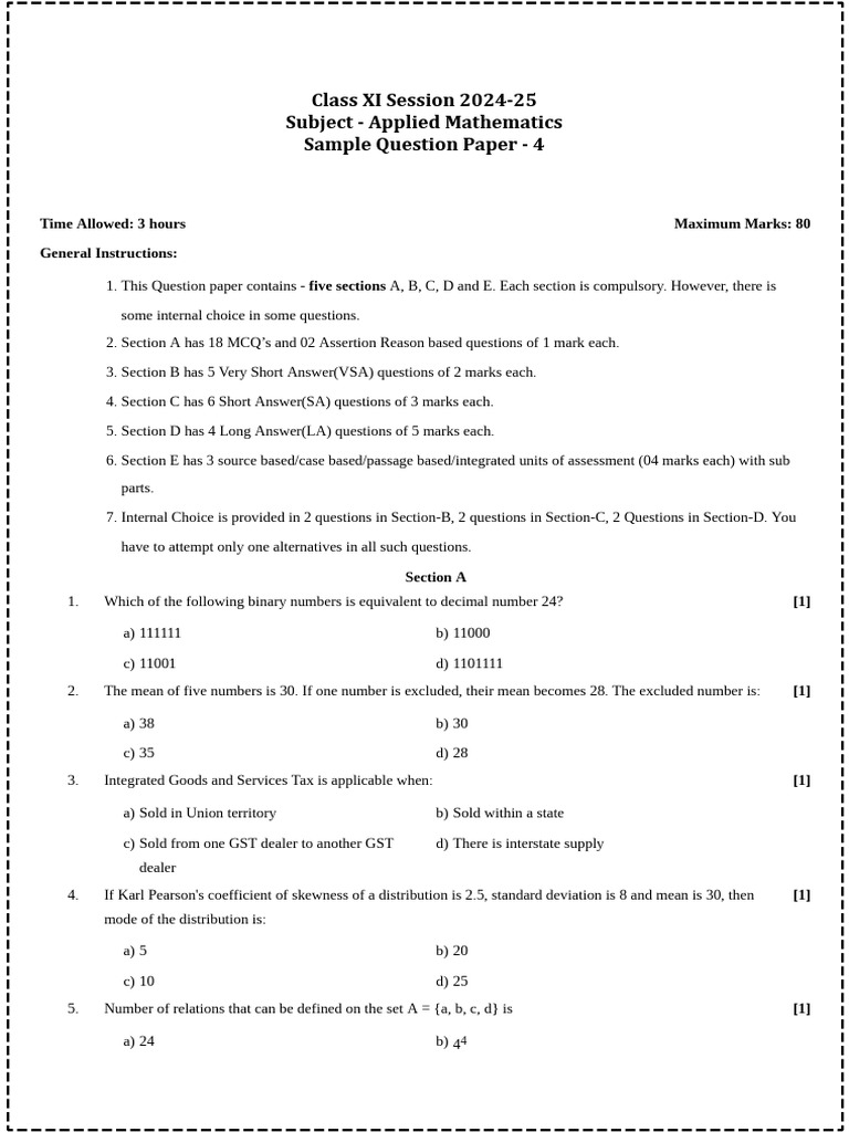 Class XI Applied Mathematics Sample Paper | PDF | Interest | Mathematics
