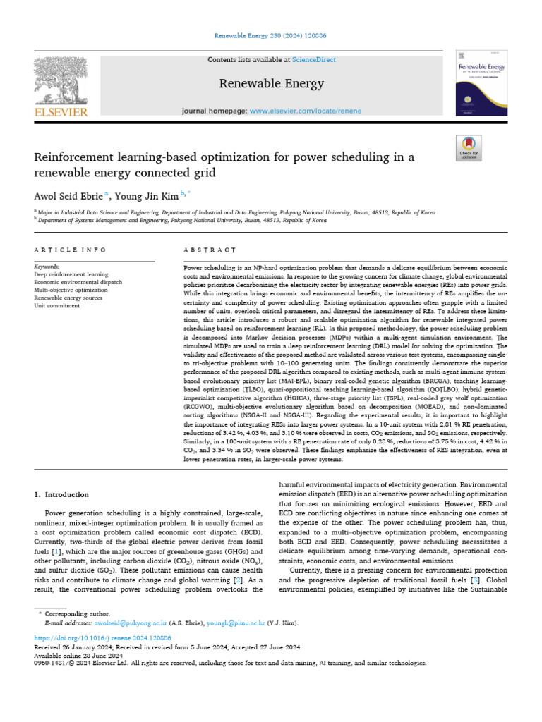 RL Optimization for Renewable Power Scheduling | PDF | Greenhouse Gas ...