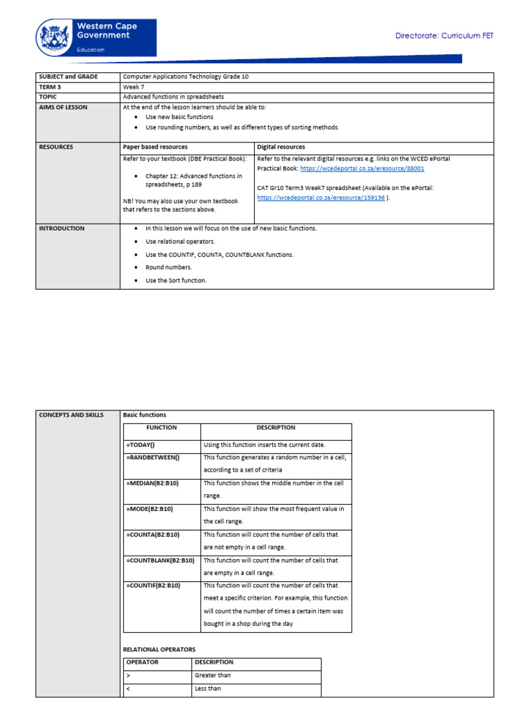 CAT Grade 10 Term 3 Week 7 - 2020 | PDF | Spreadsheet