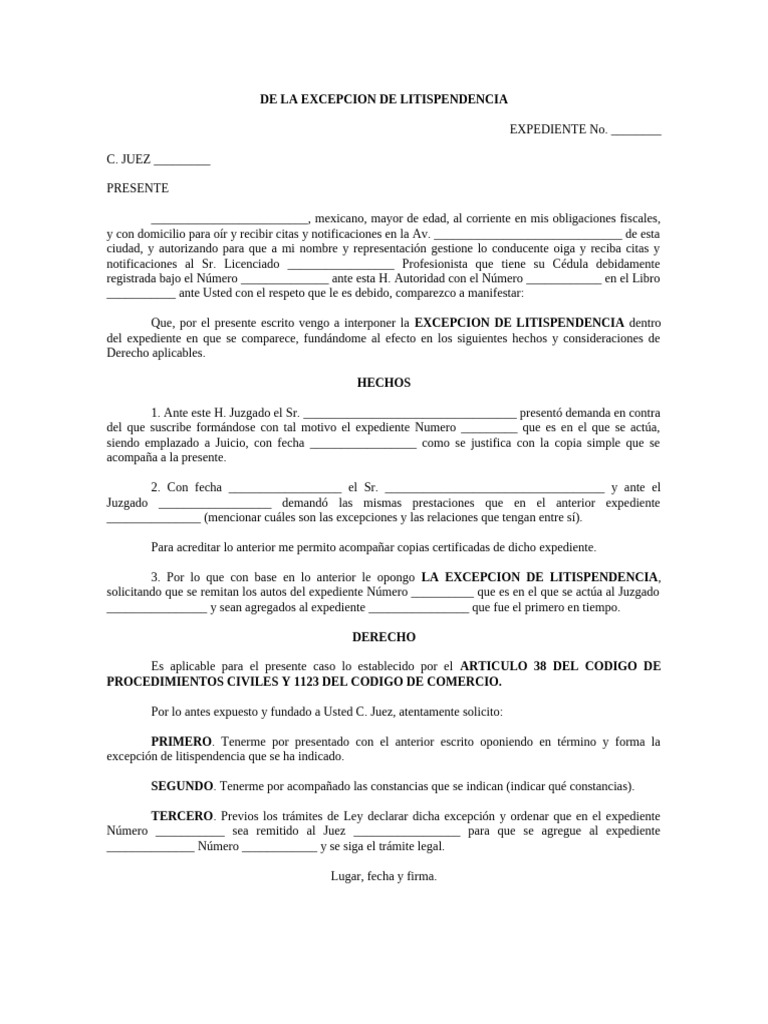 Excepción de Litispendencia en Juicio | PDF | Demanda judicial ...