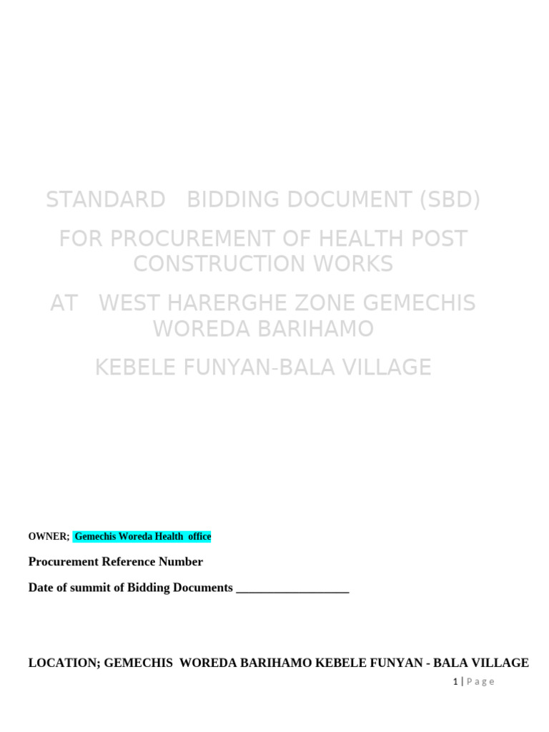 Health Post Construction Bid Document | PDF | Specification (Technical ...