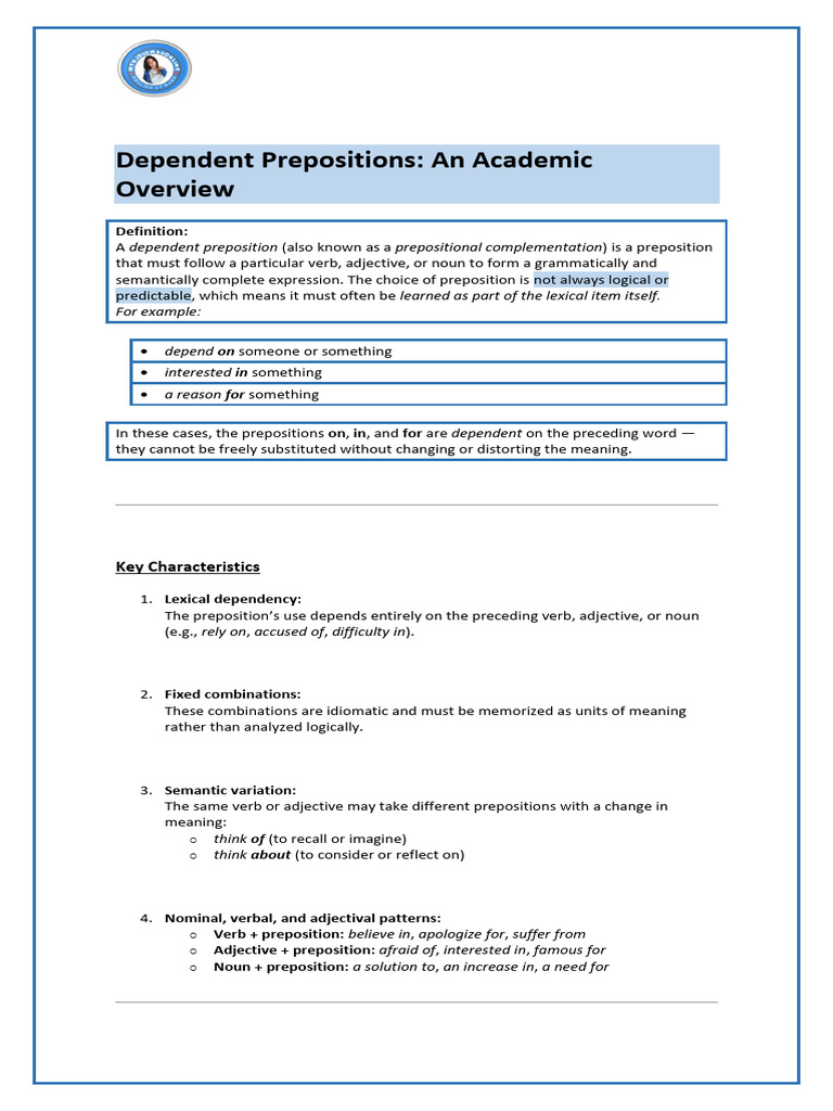 Understanding Dependent Prepositions | PDF | Adjective | Semantics