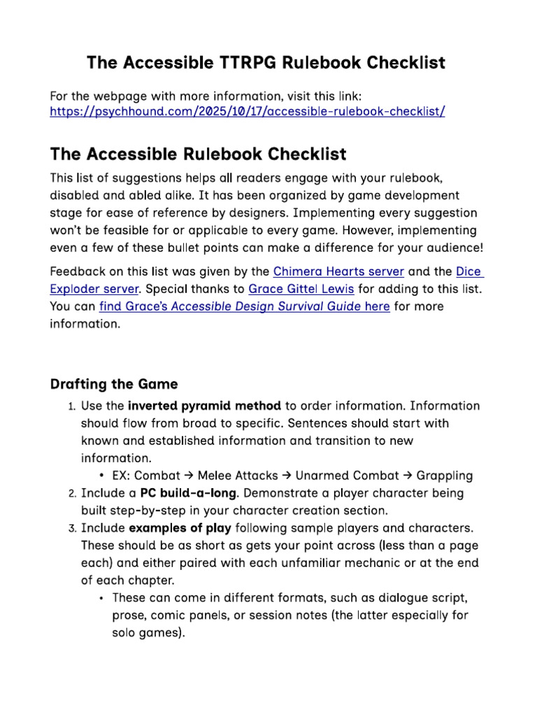Accessible Rulebook Checklist | PDF