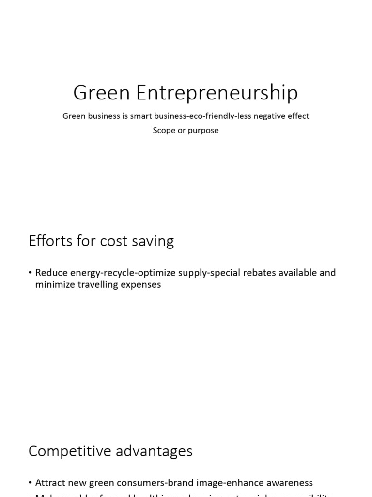 Green Entrepreneurship: Benefits & Strategies | PDF | Sustainable ...