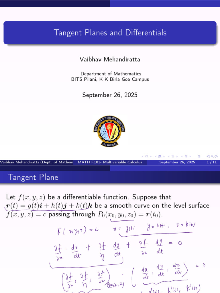 Lecture23-24 - Tangent Planes and Differentials | PDF | Tangent ...