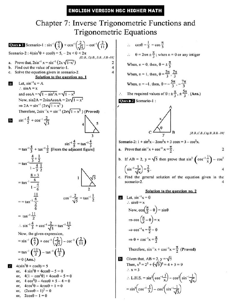 HSC Ev Higher Mathematics 2nd Paper 7th Chapter Note | PDF