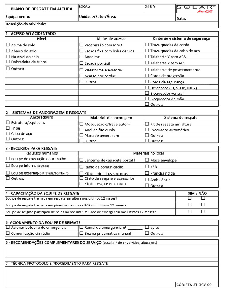 Plano de Resgate em Altura Detalhado | PDF