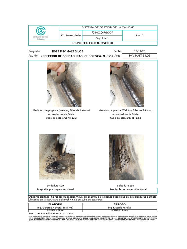 F09-CCD-PGC-07 REPORTE FOTOGRAFICO (VT CUBO ESC. N+12.2) | PDF | Procesos de negocio ...