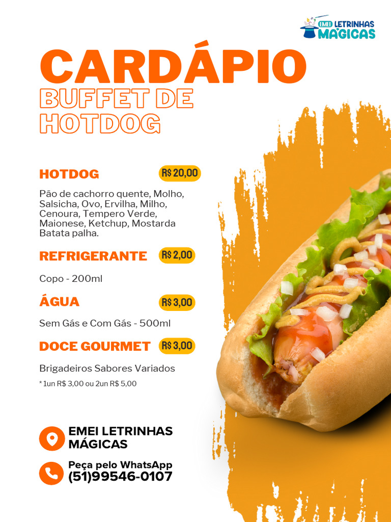 Cardápio de Cachorro Quente Moderno Branco Laranja - 20251016 - 114717 ...