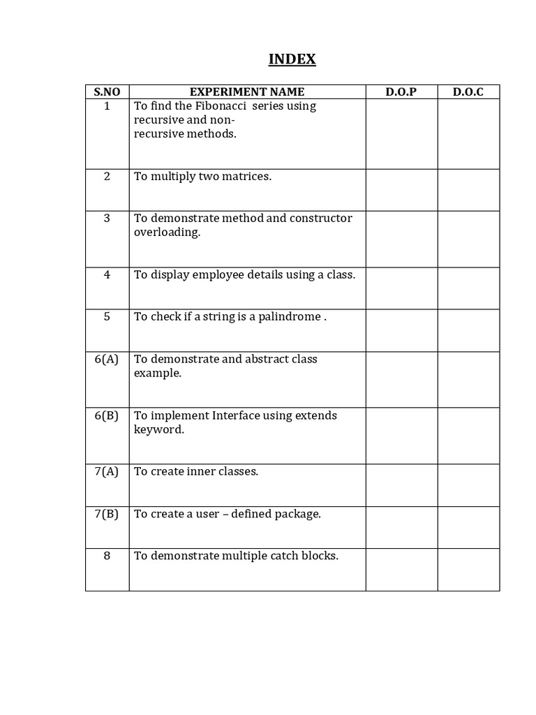 Java Programming Experiment List | PDF
