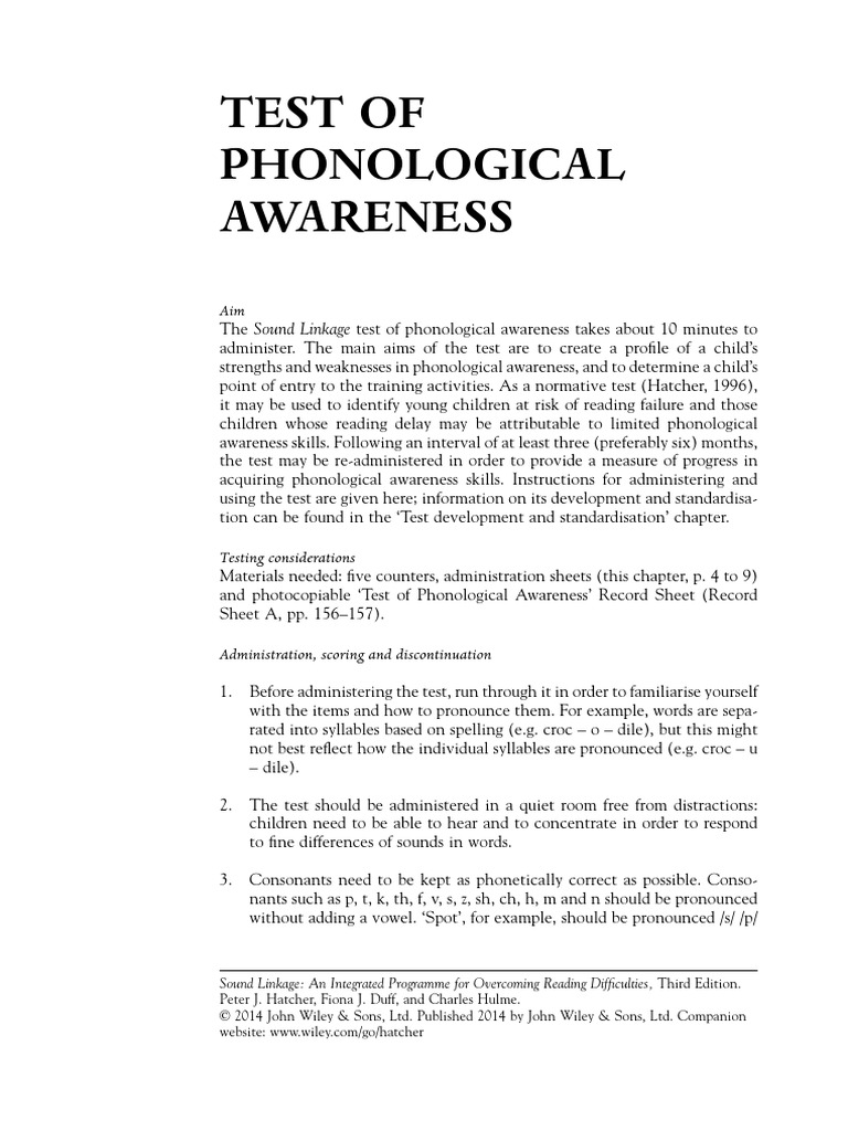 Phonological Awareness Test Guide | PDF | Syllable | Phoneme