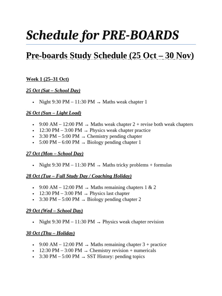 Pre-Boards Study Schedule 2023 | PDF | Mathematics | Inquiry