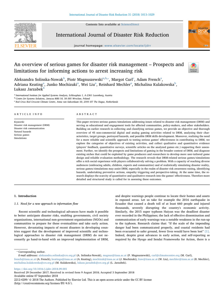 Serious Games in Disaster Risk Management | PDF | Simulation | Disaster ...