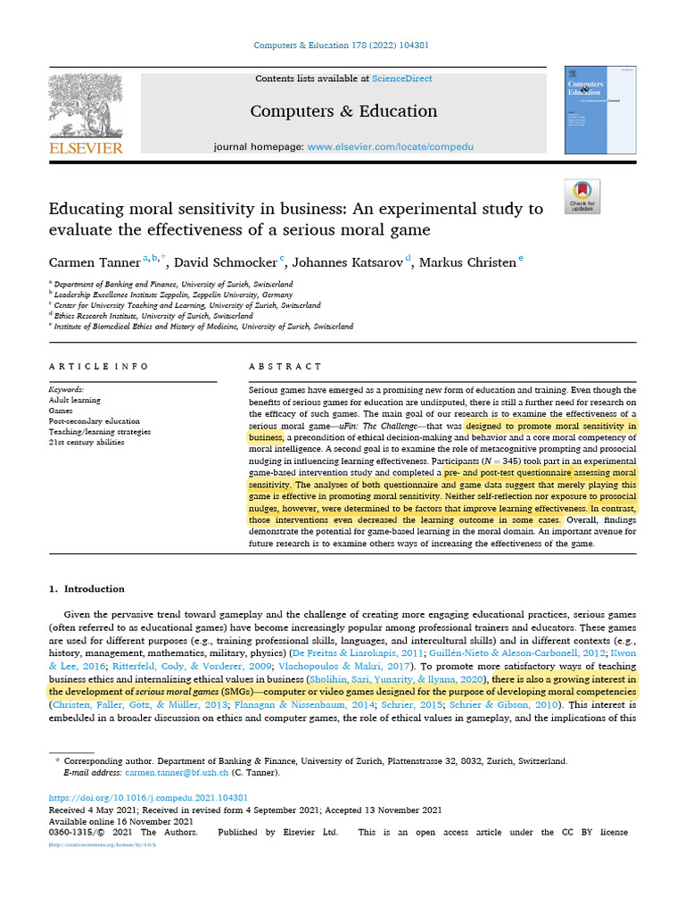 Ok - Educating Moral Sensitivity in Business - An Experimental Study To ...