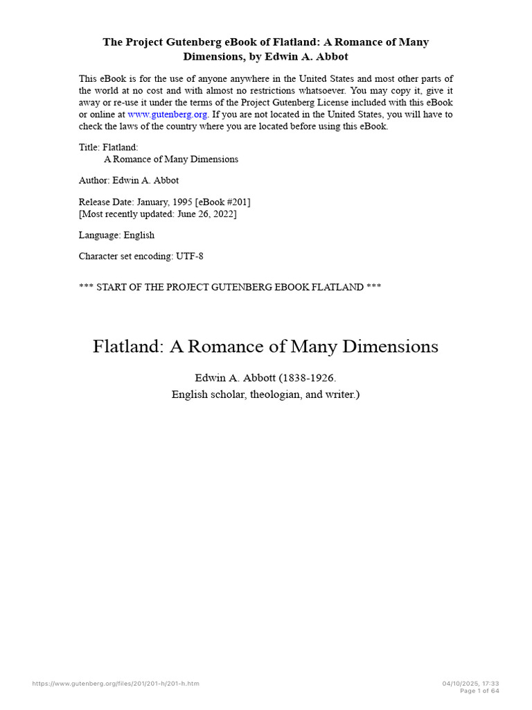 The Project Gutenberg eBook of Flatland- A Romance of Many Dimensions ...